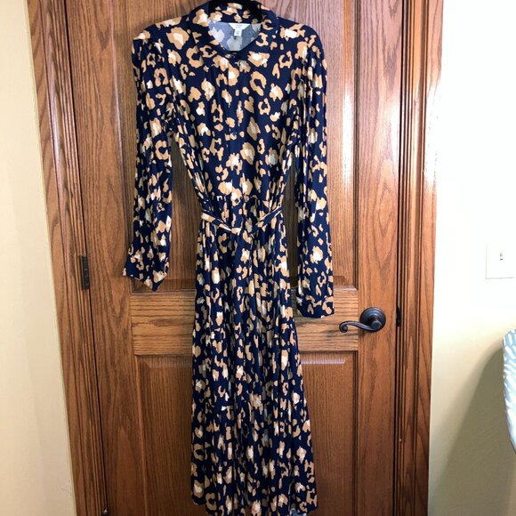 crown & ivy | Dresses | Crown Ivy Dark Navy Light Brown Long Sleeve ...